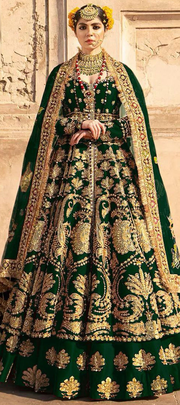 Bridal, Wedding Green color Bangalore Silk fabric Lehenga : 1910482