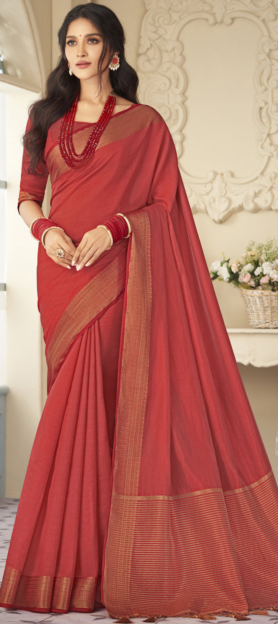 Party Wear, Traditional Red and Maroon color Raw Silk, Silk fabric ...