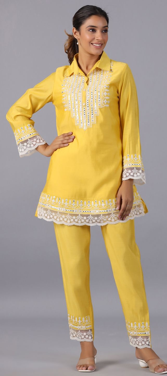 Casual, Summer Yellow color Muslin fabric Co-ords Set : 1910668
