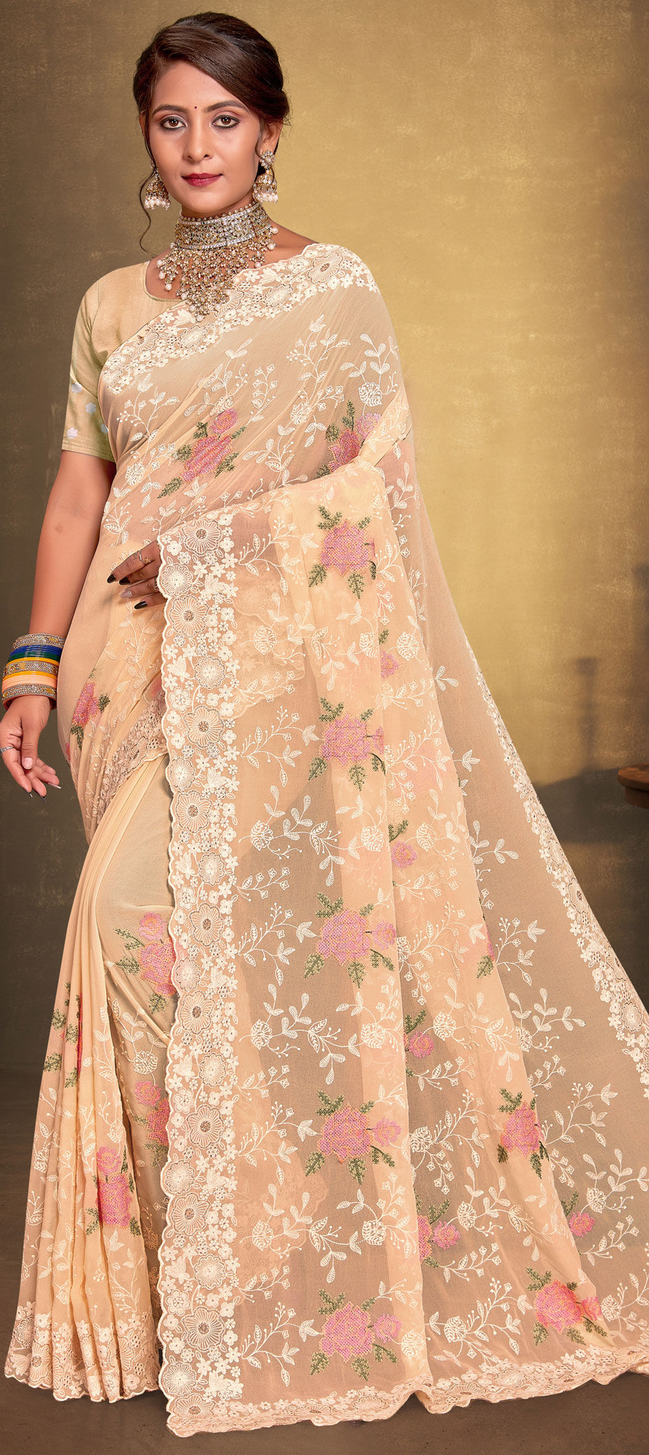 Festive, Reception, Wedding Yellow color Georgette fabric Saree : 1910972