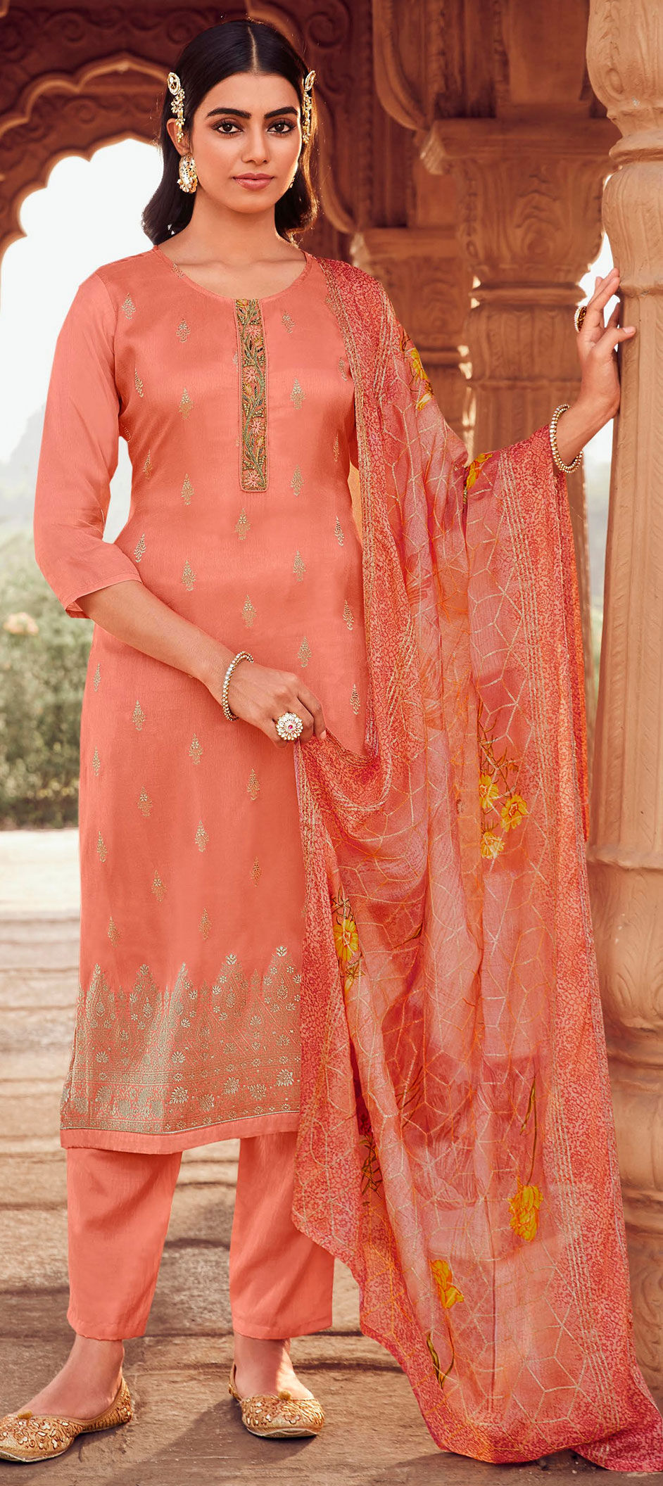 Reception, Wedding Pink and Majenta color Jacquard fabric Salwar Kameez ...