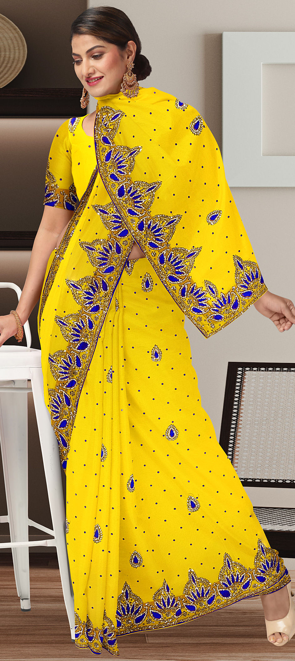 Bridal, Party Wear, Reception, Wedding Yellow color Georgette fabric ...