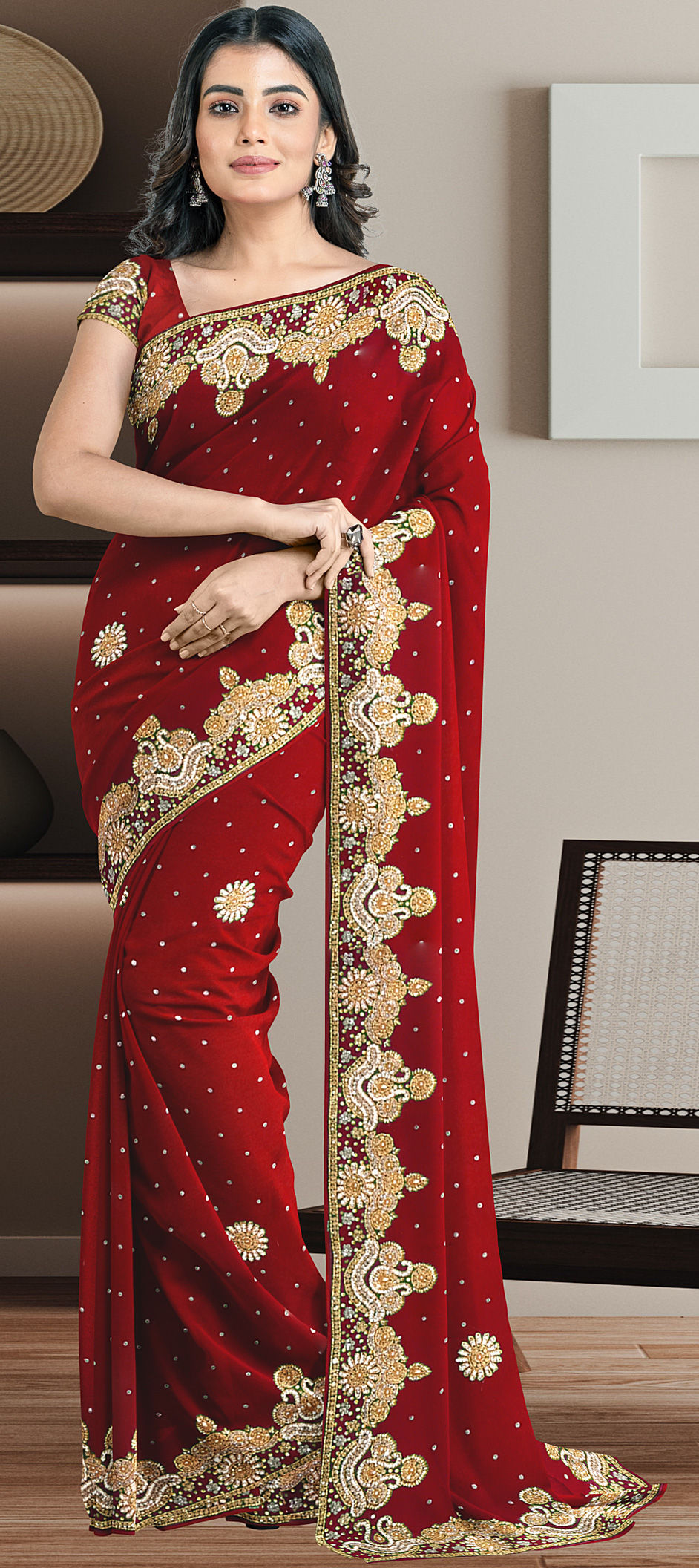 Bridal, Party Wear, Reception, Wedding Red and Maroon color Georgette ...