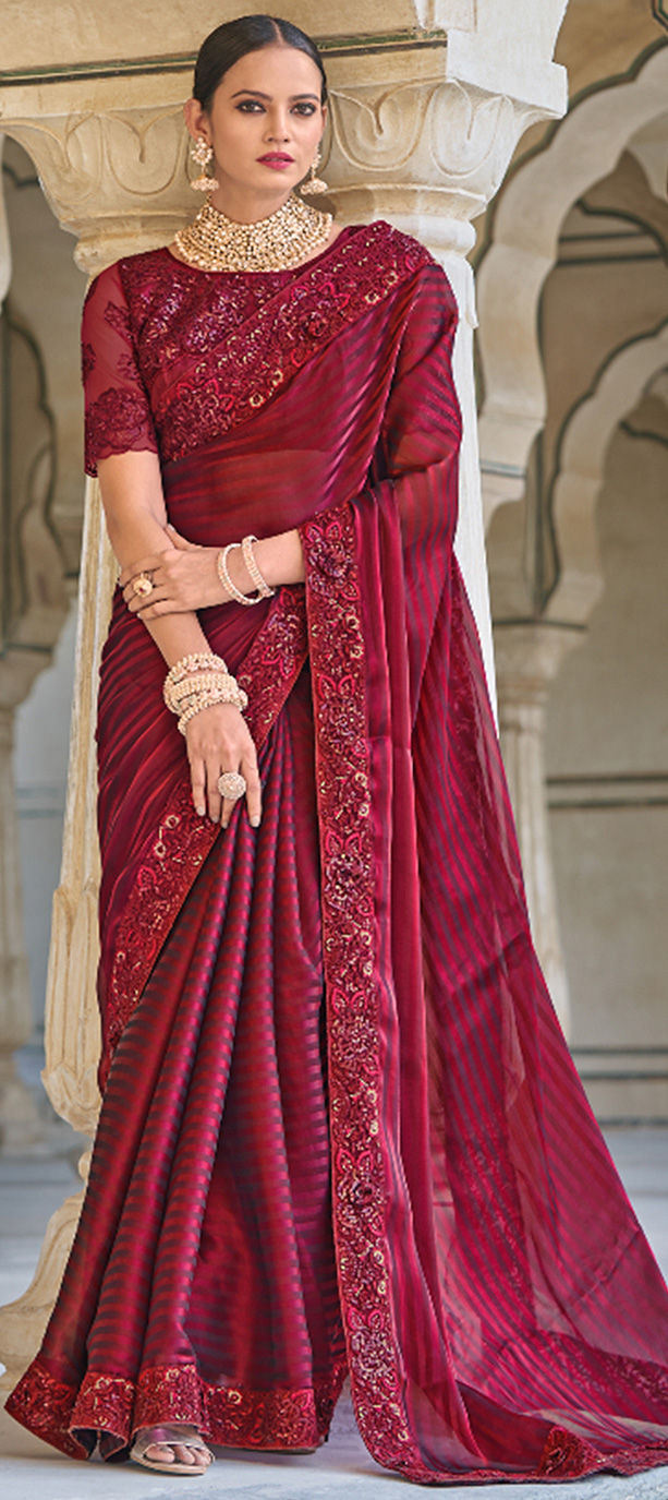 Engagement, Reception, Wedding Red and Maroon color Art Silk, Silk ...