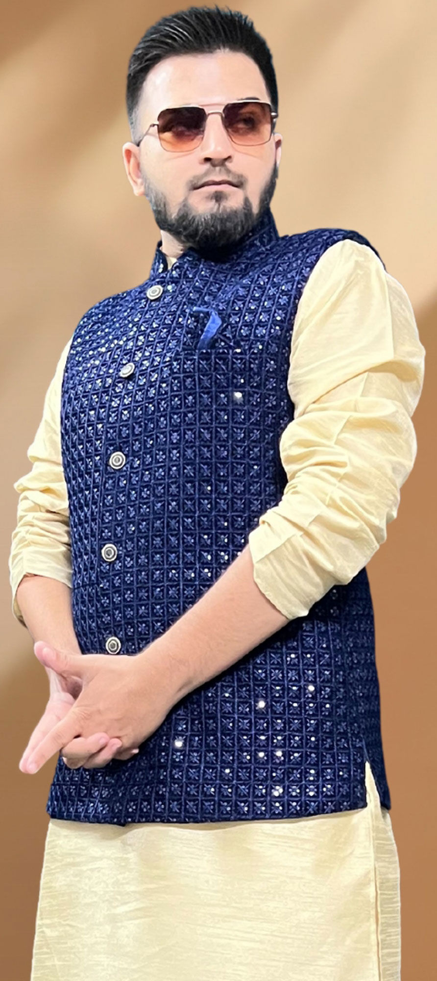 Party Wear Blue color Silk fabric Nehru Jacket : 1912989