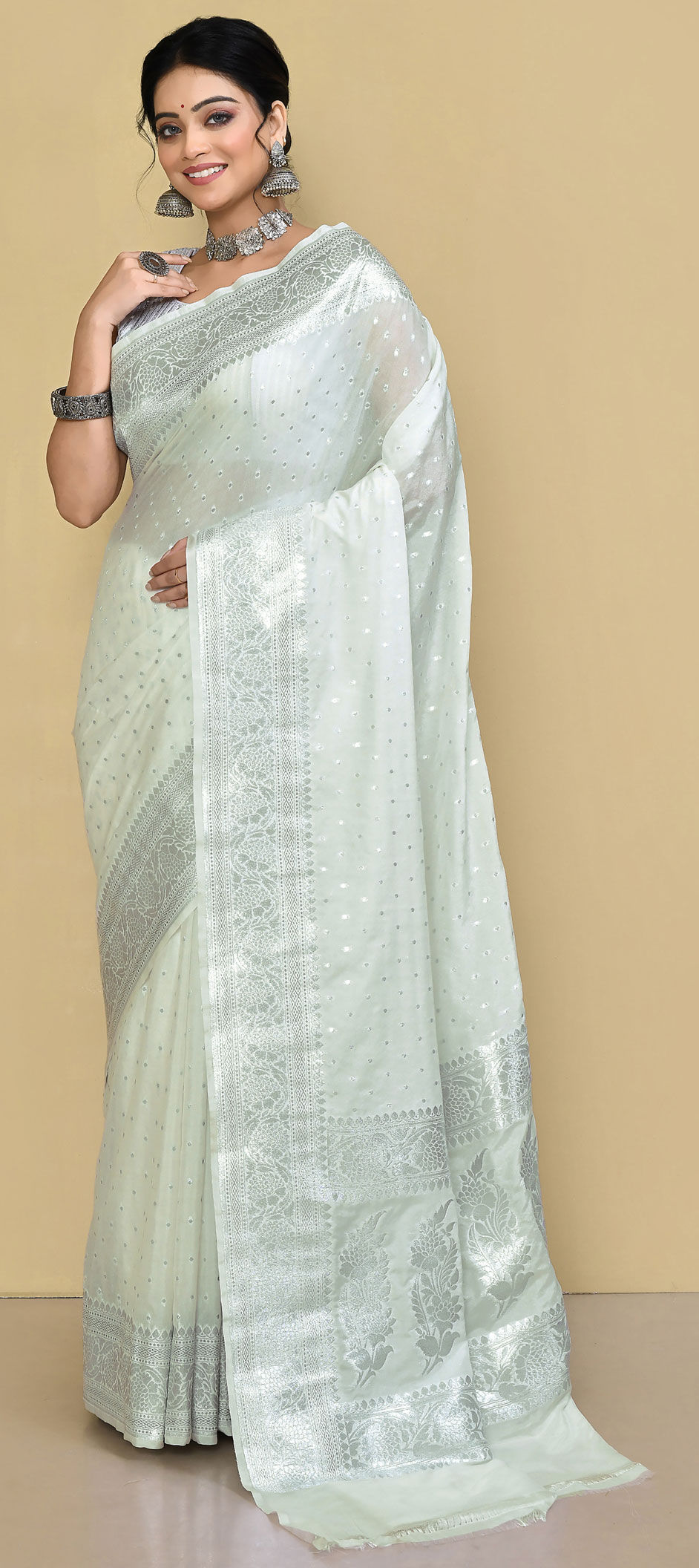 Festive, Reception, Wedding White and Off White color Georgette fabric ...