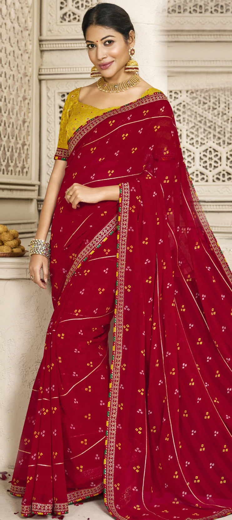 Mehendi Sangeet, Reception, Wedding Red and Maroon color Georgette ...