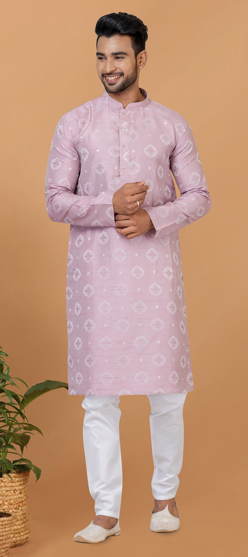 Party Wear Purple and Violet color Silk fabric Kurta Pyjamas : 1913791