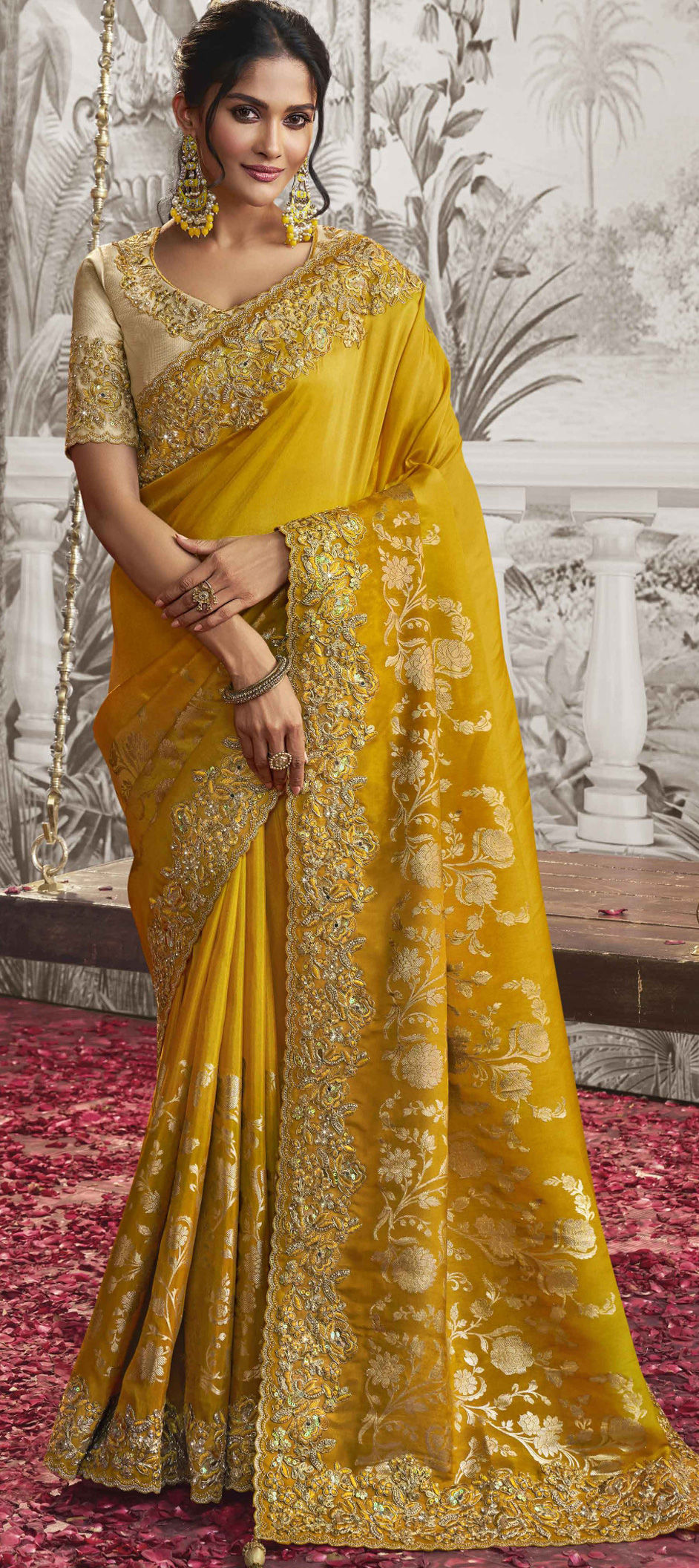 Bridal, Engagement, Wedding Yellow color Viscose fabric Saree : 1914447