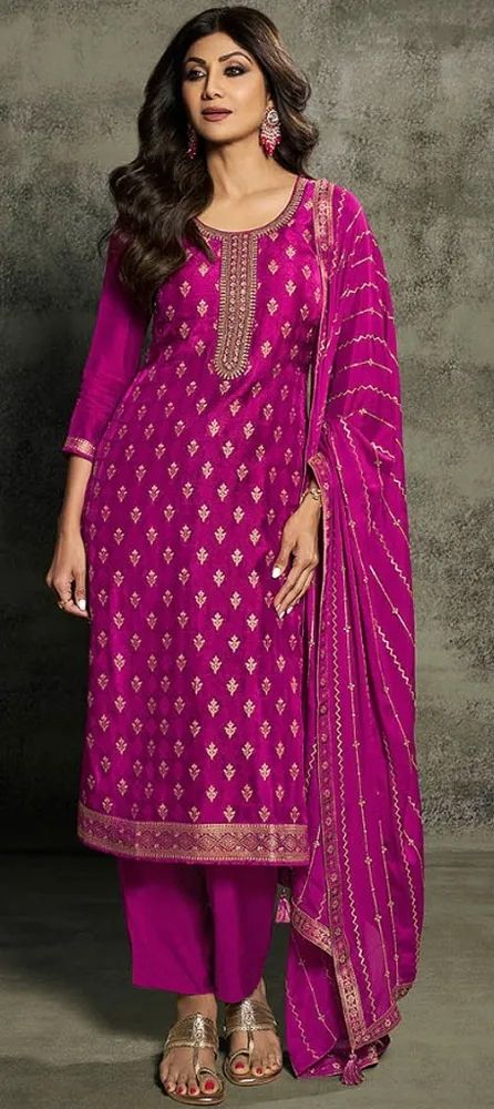 Bollywood Pink and Majenta color Jacquard fabric Salwar Kameez : 1915425