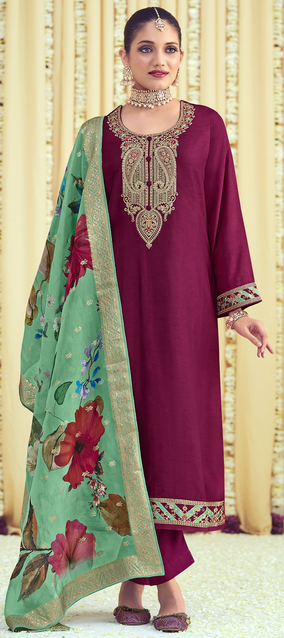 Festive, Party Wear, Reception Pink and Majenta color Raw Silk fabric ...