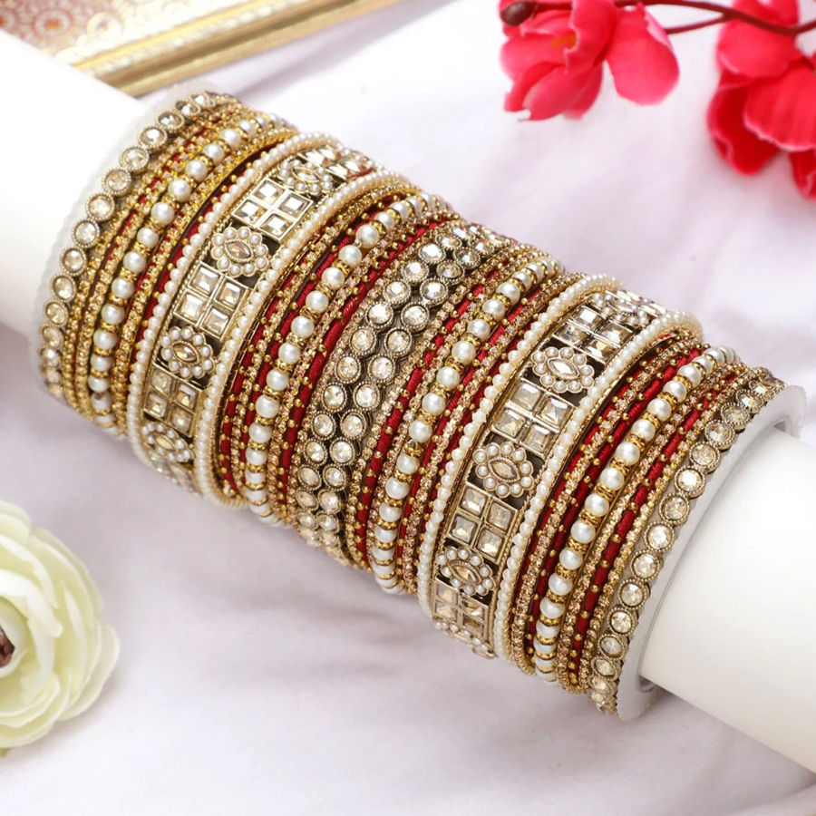 Red and Maroon color Metal Alloy metal Bangles : 1916069