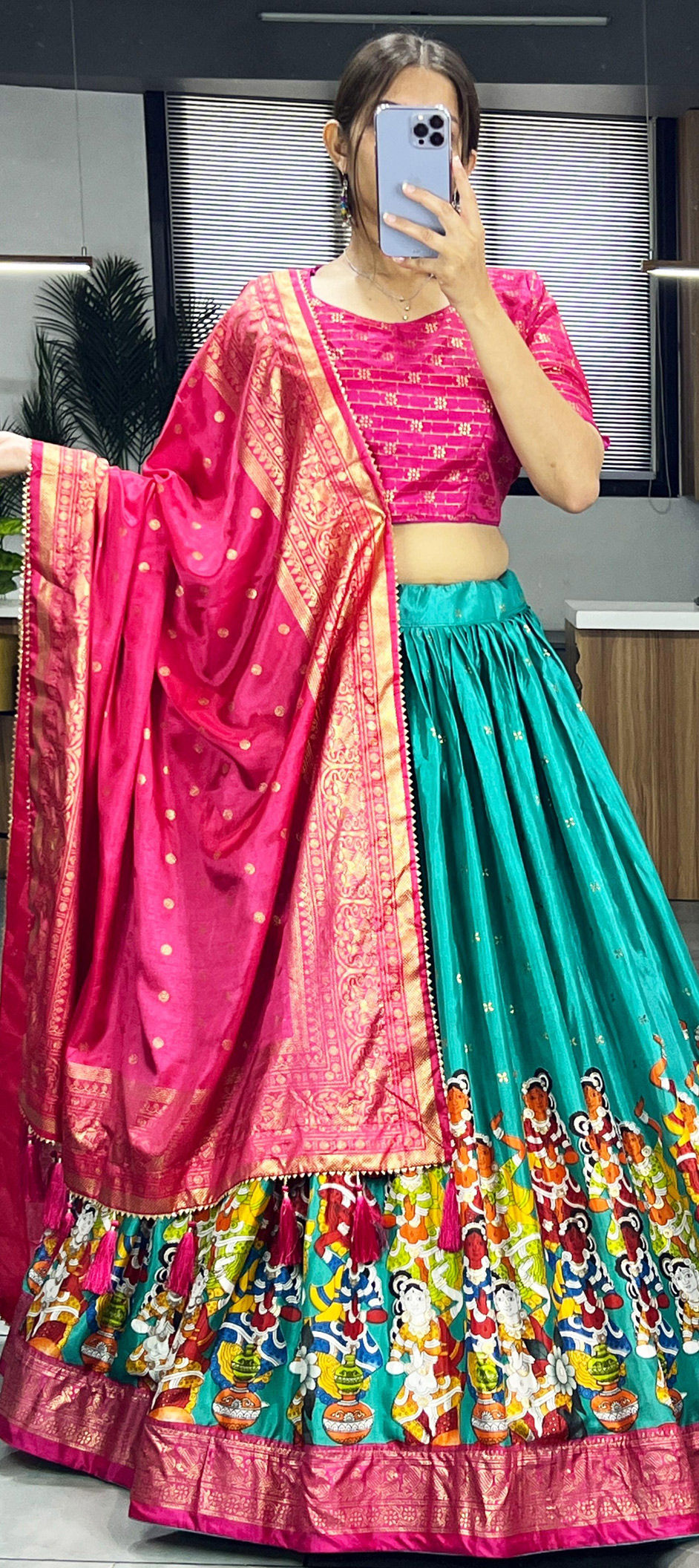 Engagement, Festive, Reception Green color Dolla Silk fabric Lehenga ...