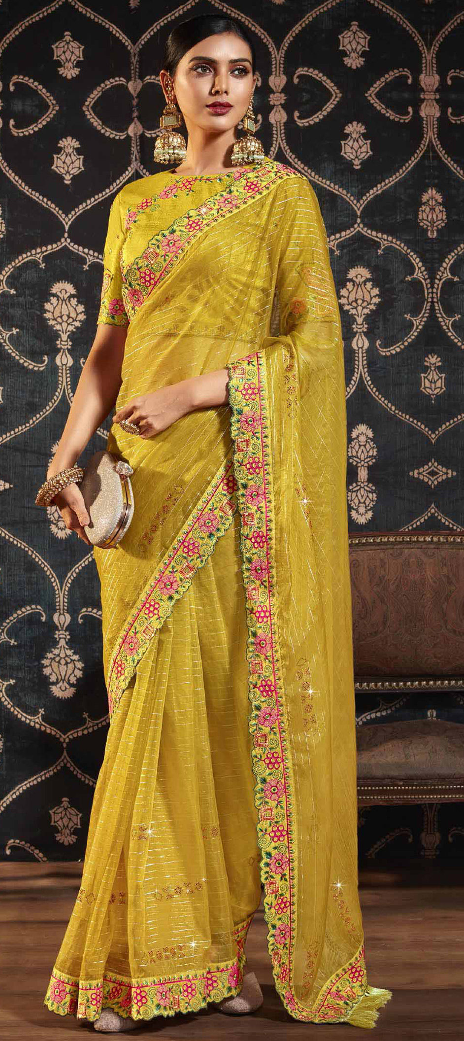 Traditional, Wedding Yellow color Silk fabric Saree : 1916200