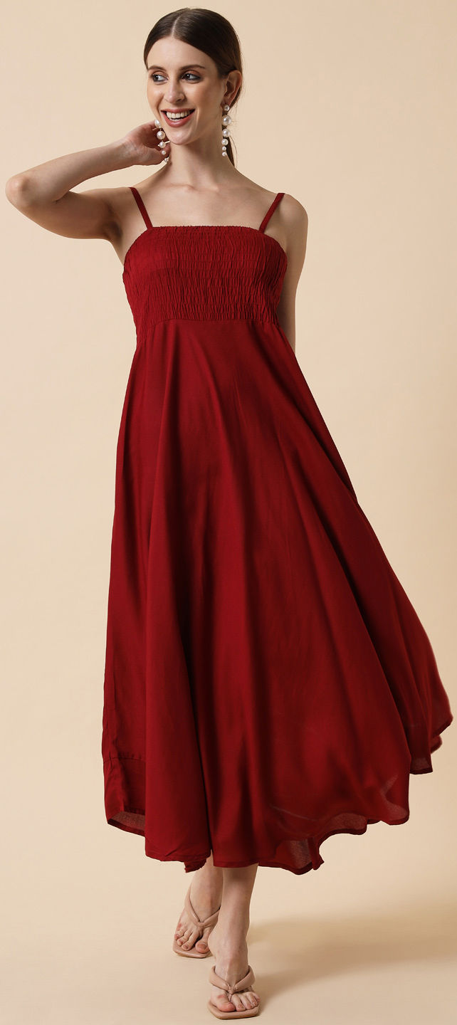 Party Wear Red and Maroon color Rayon fabric Dress : 1916400