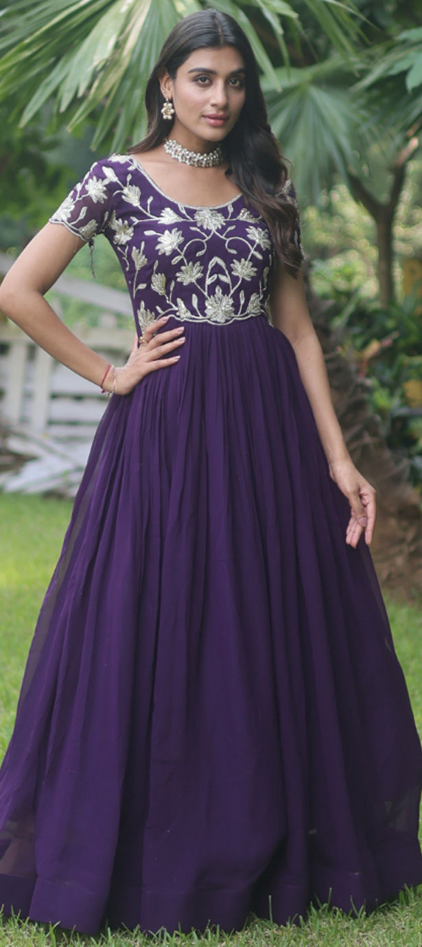 Festive, Party Wear Purple and Violet color Georgette fabric Gown : 1916571