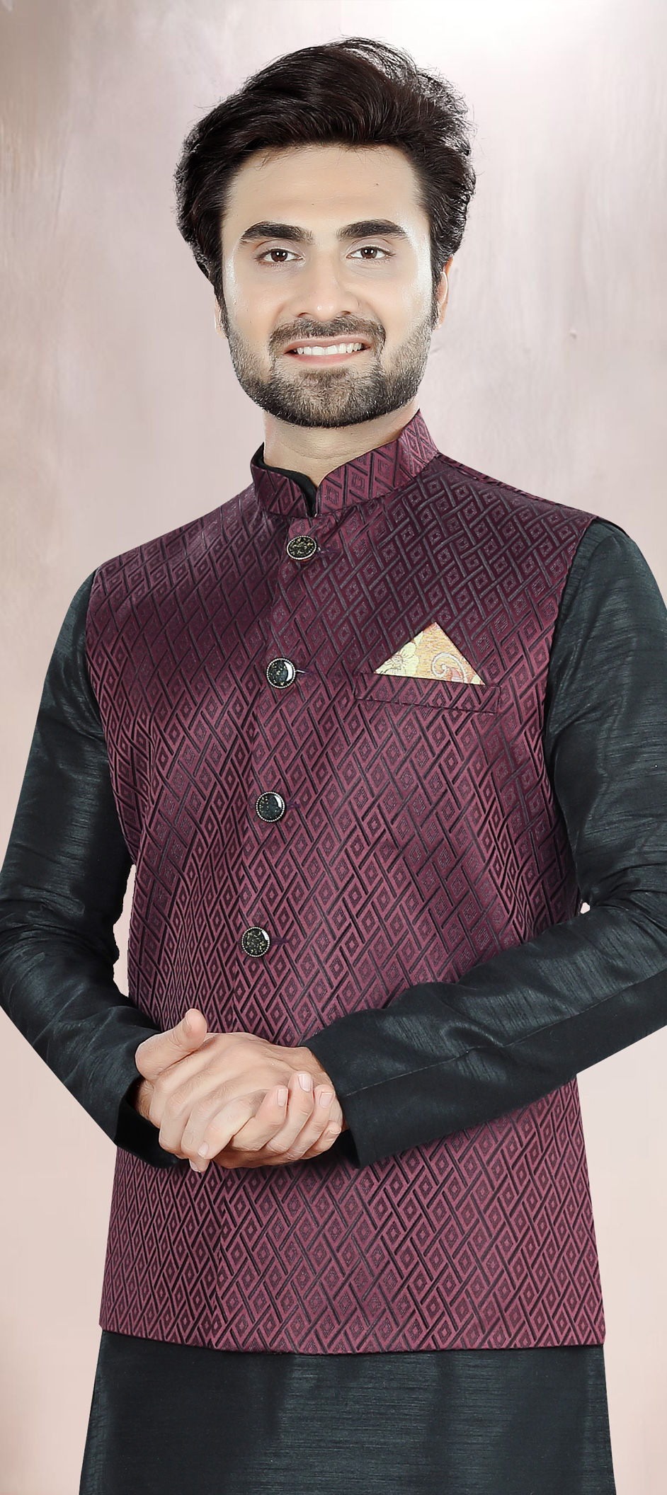 Party Wear Purple and Violet color Jacquard fabric Nehru Jacket : 1916830