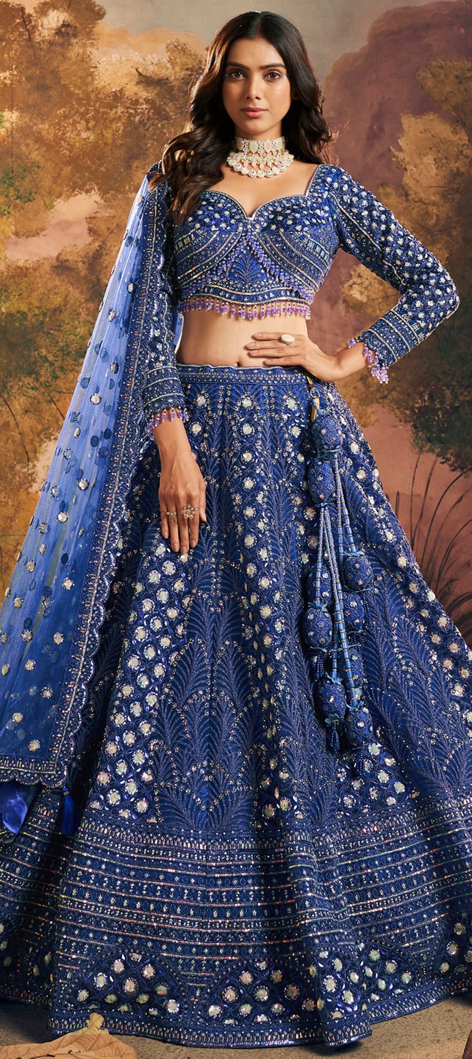 Bridal, Wedding Blue color Net fabric Lehenga : 1917102