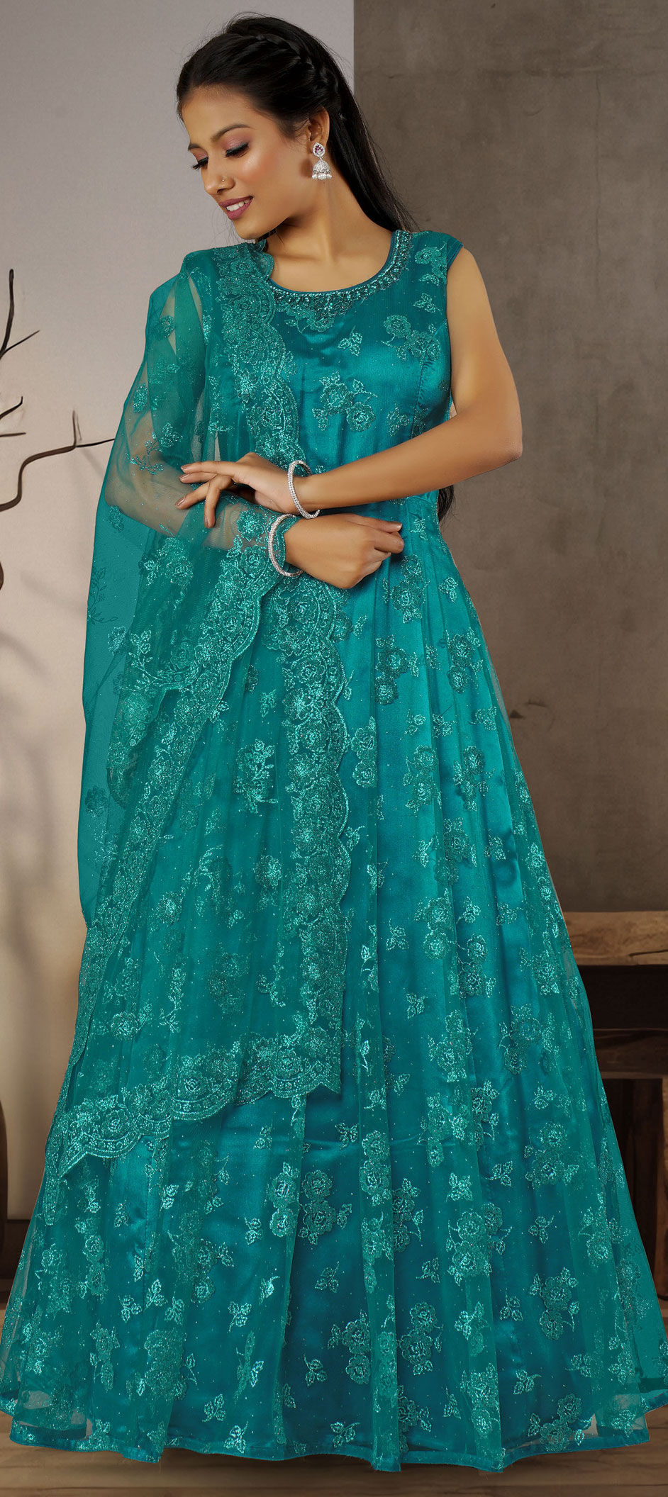 Festive, Party Wear Blue color Net fabric Gown : 1918398