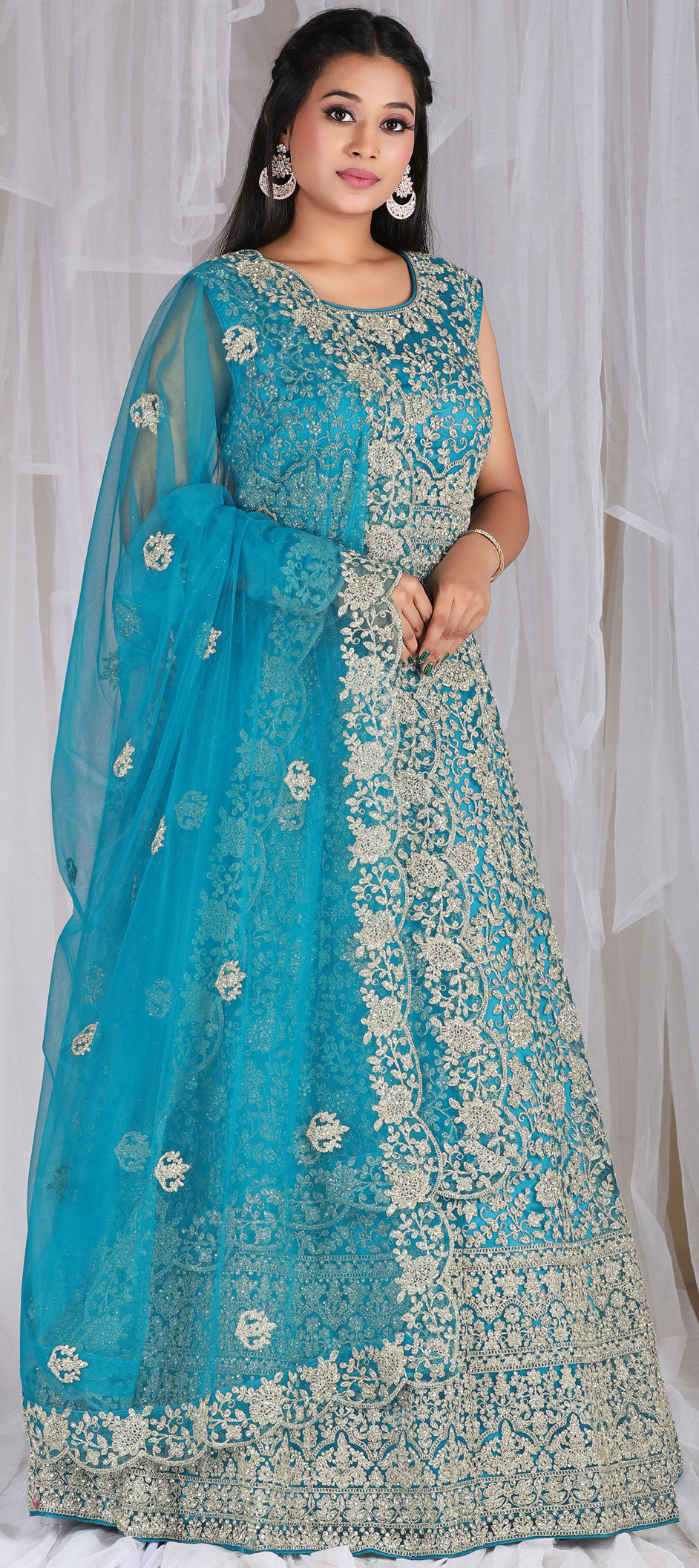 Festive, Party Wear Blue color Net fabric Gown : 1918435