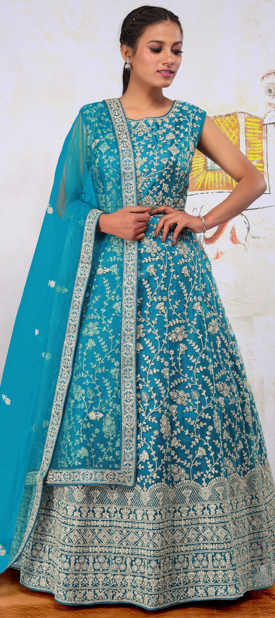 Festive, Party Wear Blue color Net fabric Gown : 1918483