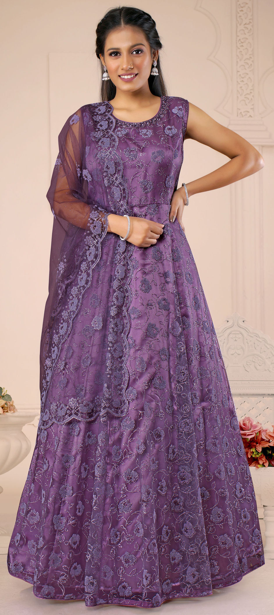 Festive, Party Wear Purple and Violet color Net fabric Gown : 1918518