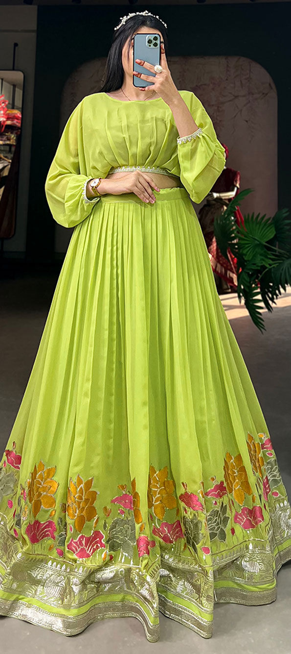 Festive, Mehendi Sangeet, Reception Green color Georgette fabric Ready ...
