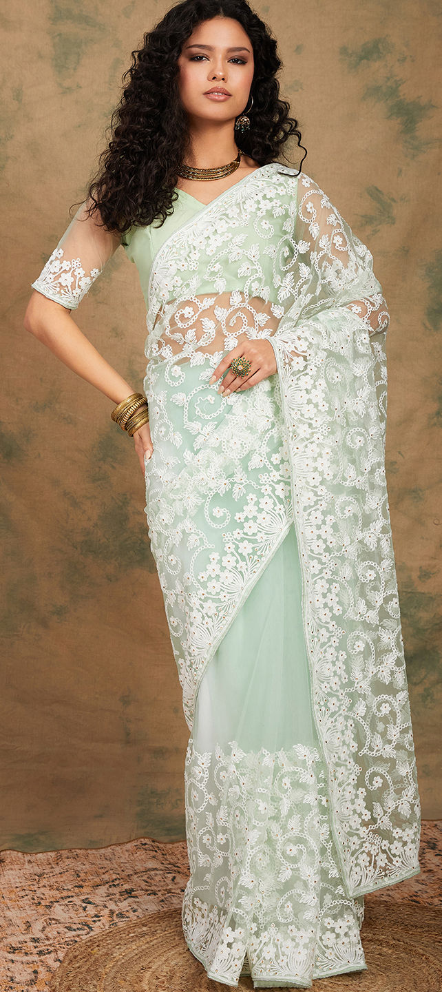 Festive, Party Wear Green color Net fabric Saree : 1918765