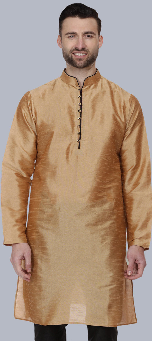 Party Wear Gold color Dupion Silk fabric Kurta : 1918943