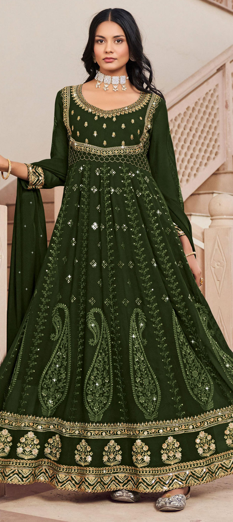 Party Wear, Reception Green color Georgette fabric Salwar Kameez : 1920249