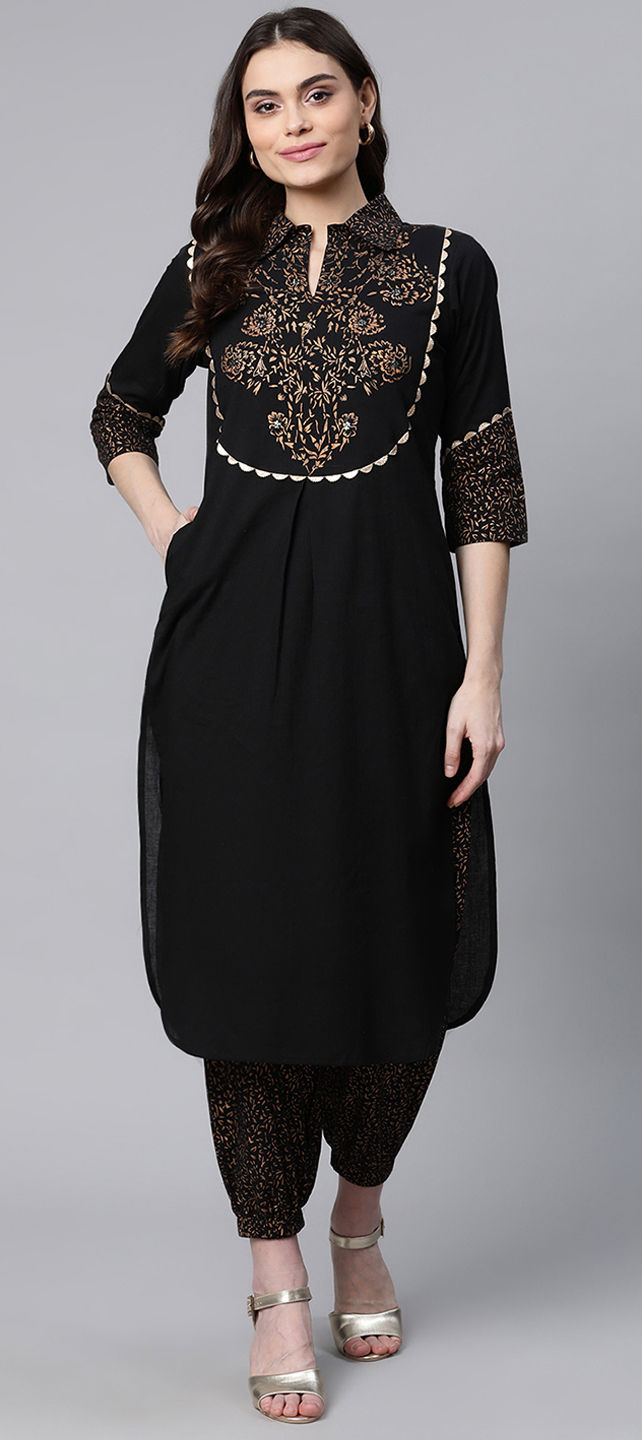 Designer, Festive, Party Wear Black and Grey color Cotton fabric Salwar ...