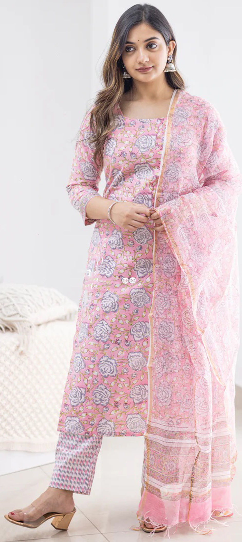 Festive, Party Wear Pink and Majenta color Cotton fabric Salwar Kameez ...