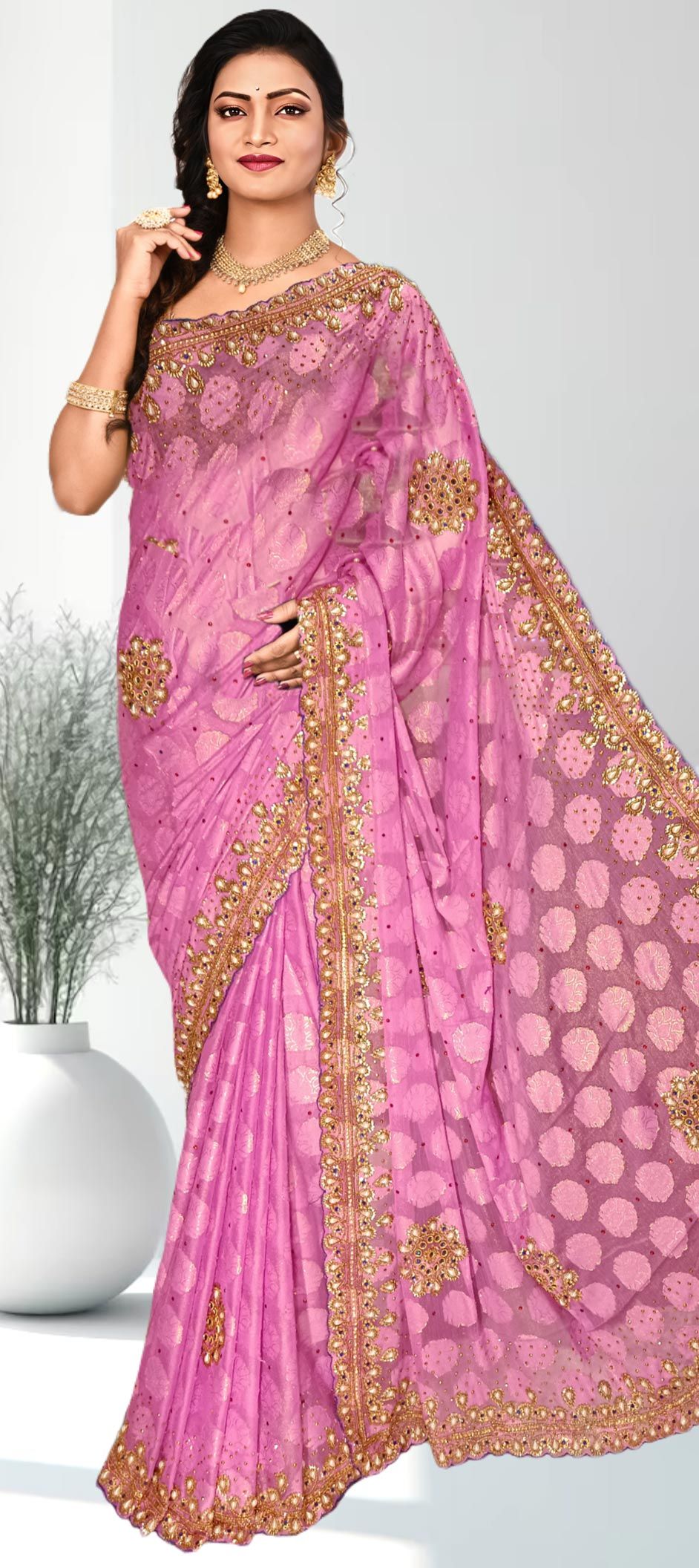 Festive, Traditional Pink and Majenta color Shimmer fabric Saree : 1920975