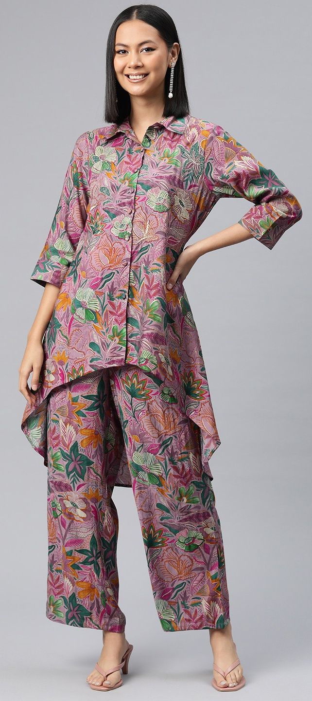 Casual, Summer Purple and Violet color Muslin fabric Co-ords Set : 1921045