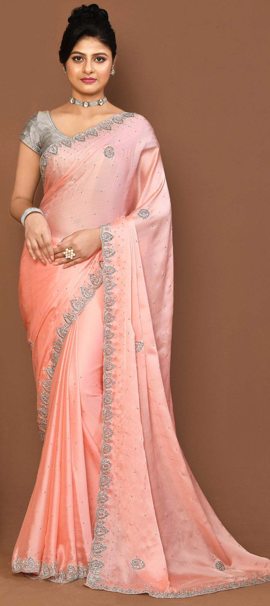 Festive, Party Wear, Traditional Pink and Majenta color Chiffon fabric ...