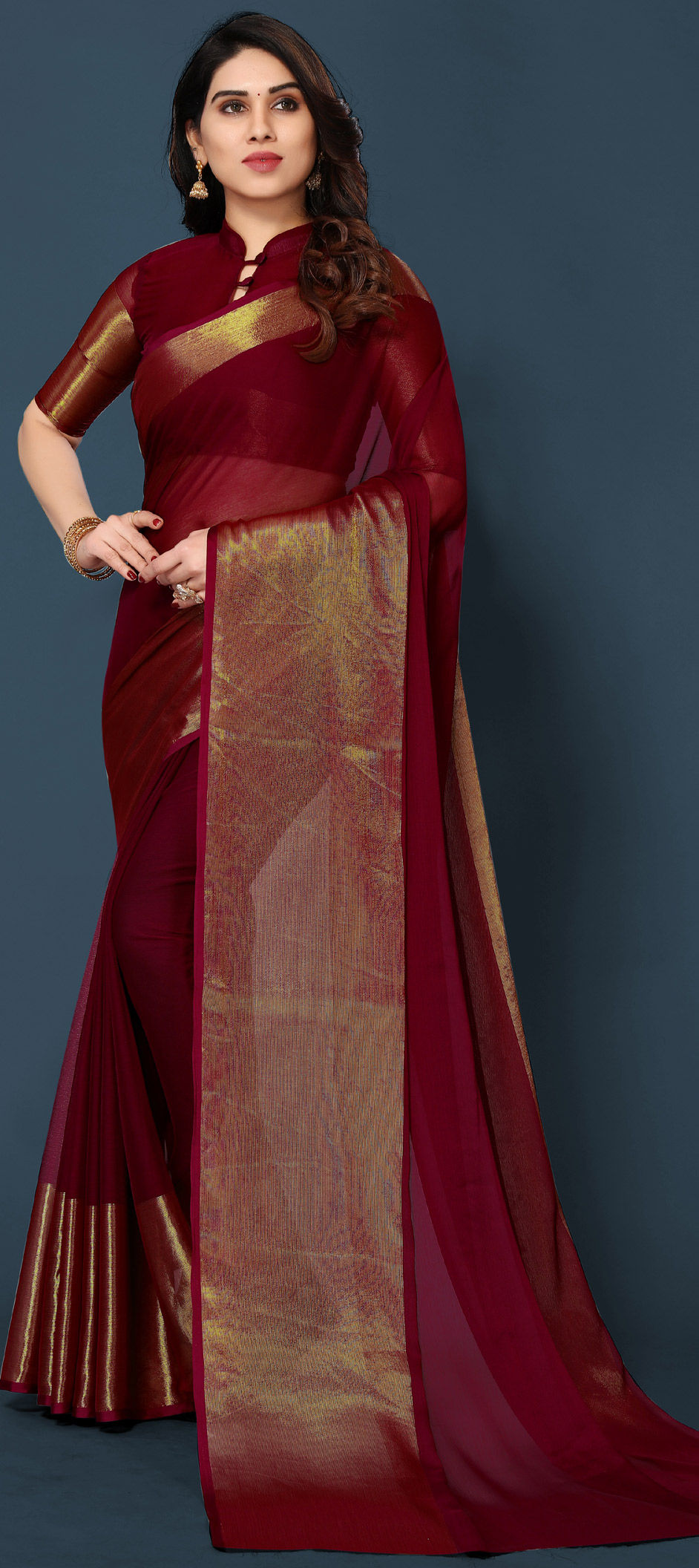 Festive, Party Wear Red and Maroon color Chiffon fabric Saree : 1921356