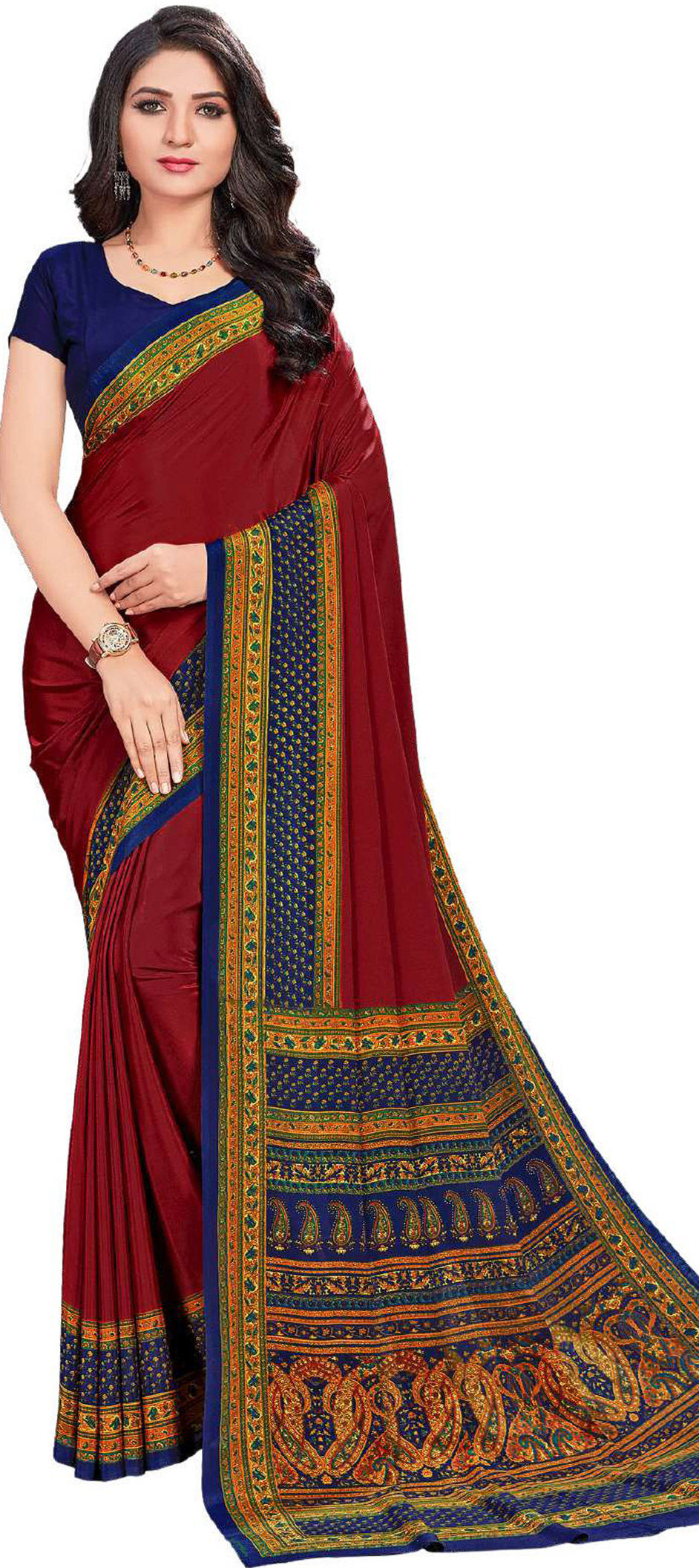 Festive, Party Wear Red and Maroon color Crepe Silk fabric Saree : 1921422