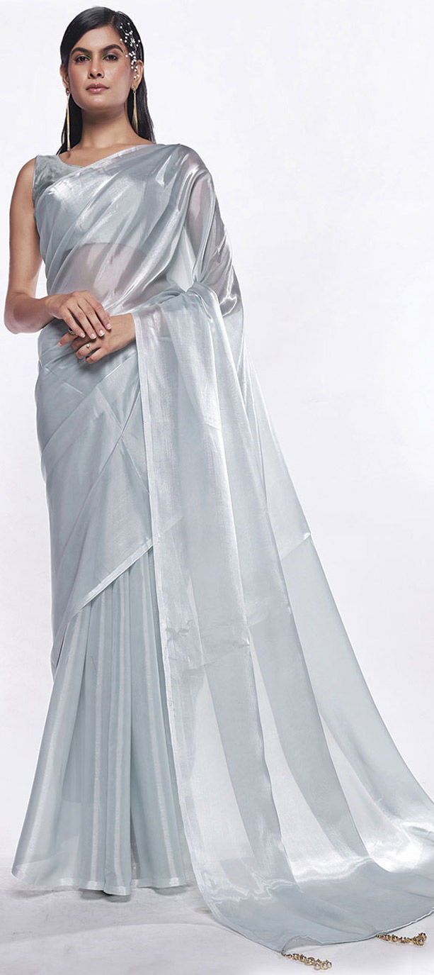 Party Wear, Traditional Silver color Art Silk, Silk fabric Saree : 1921675