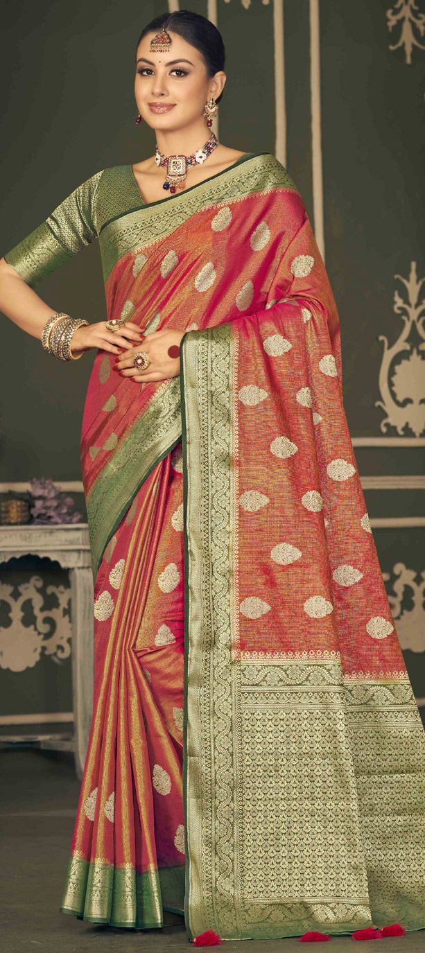 Festive, Traditional Red and Maroon color Tissue fabric Saree : 1922321