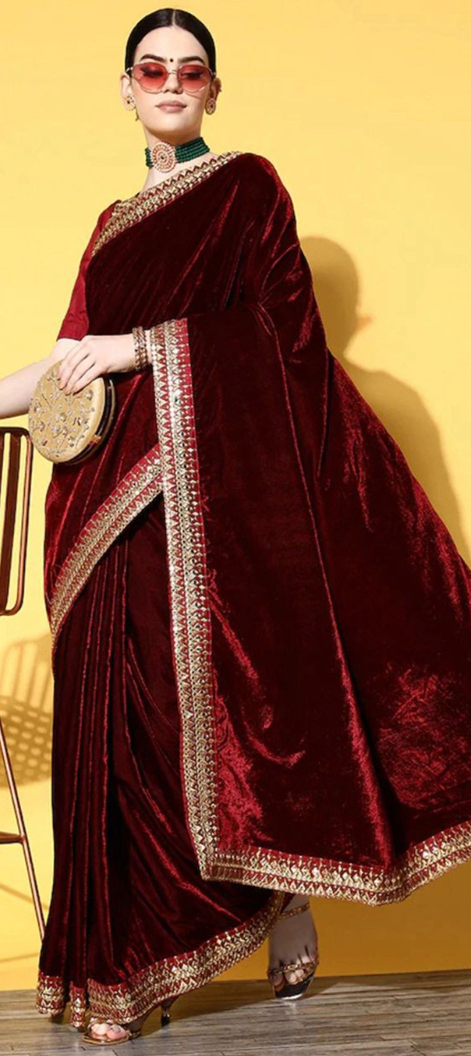 Festive, Party Wear, Reception Red and Maroon color Velvet fabric Saree ...
