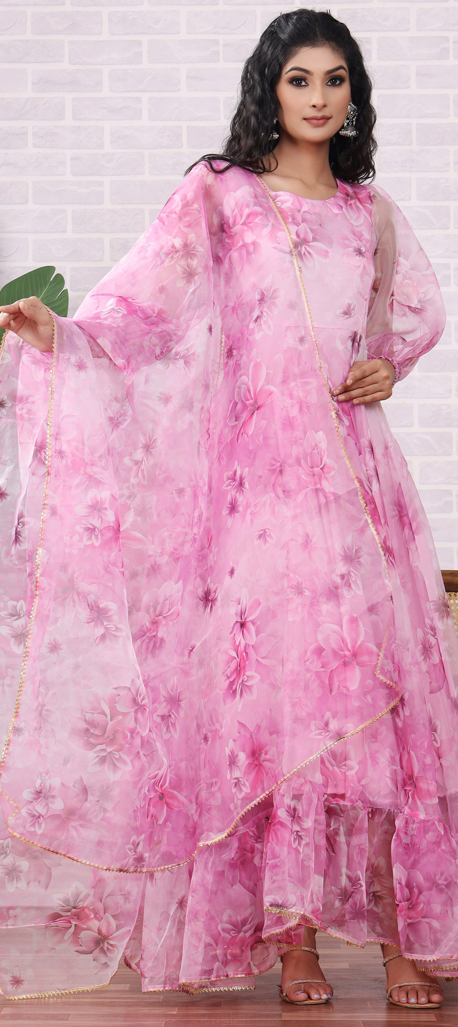 Festive, Party Wear Pink and Majenta color Organza Silk fabric Kurti ...