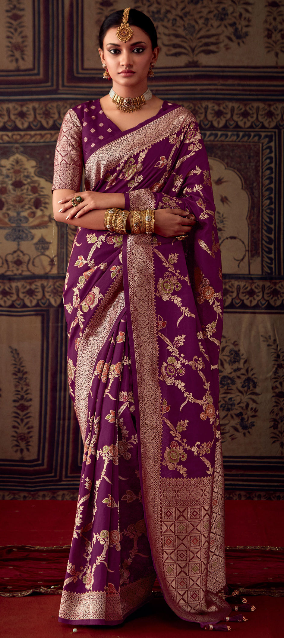 Traditional, Wedding Purple and Violet color Banarasi Silk, Silk fabric ...