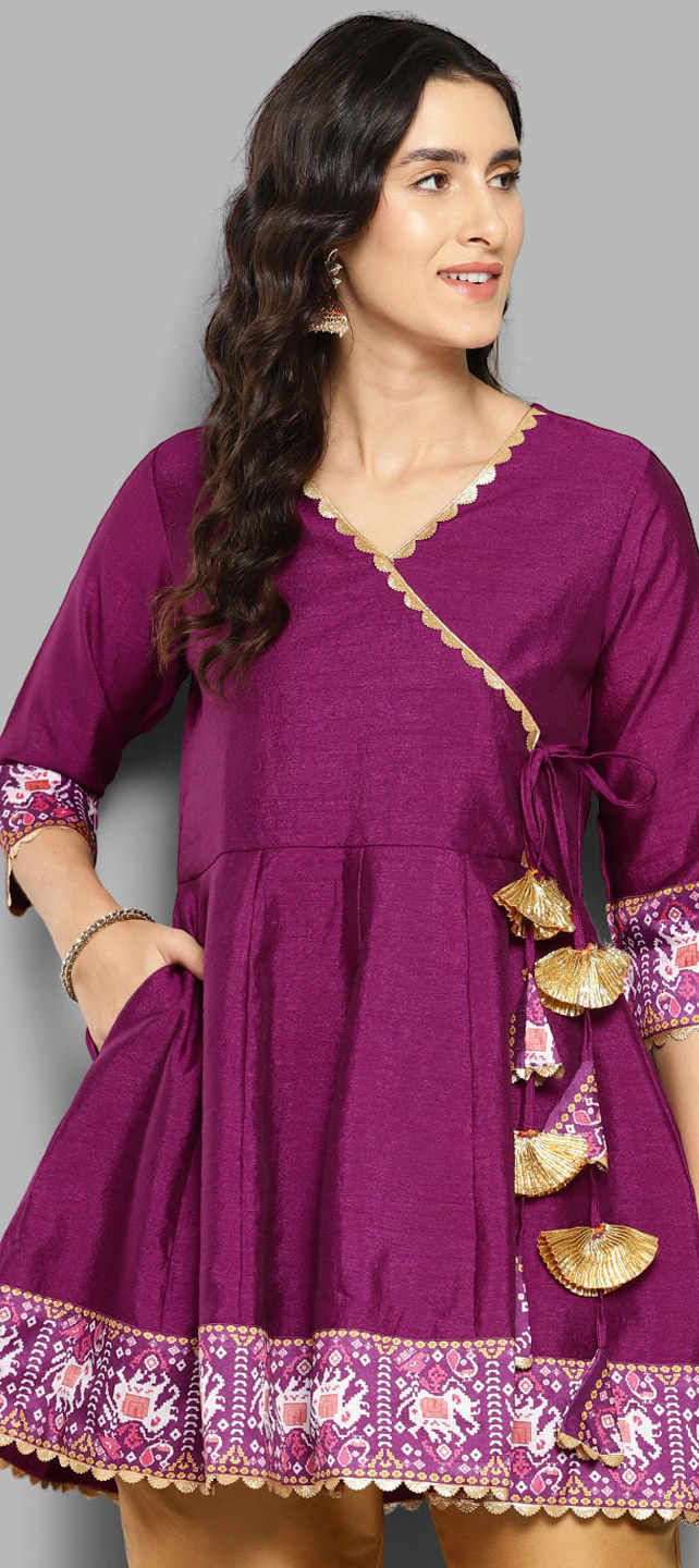 Casual Purple and Violet color Poly Silk fabric Kurti : 1923796