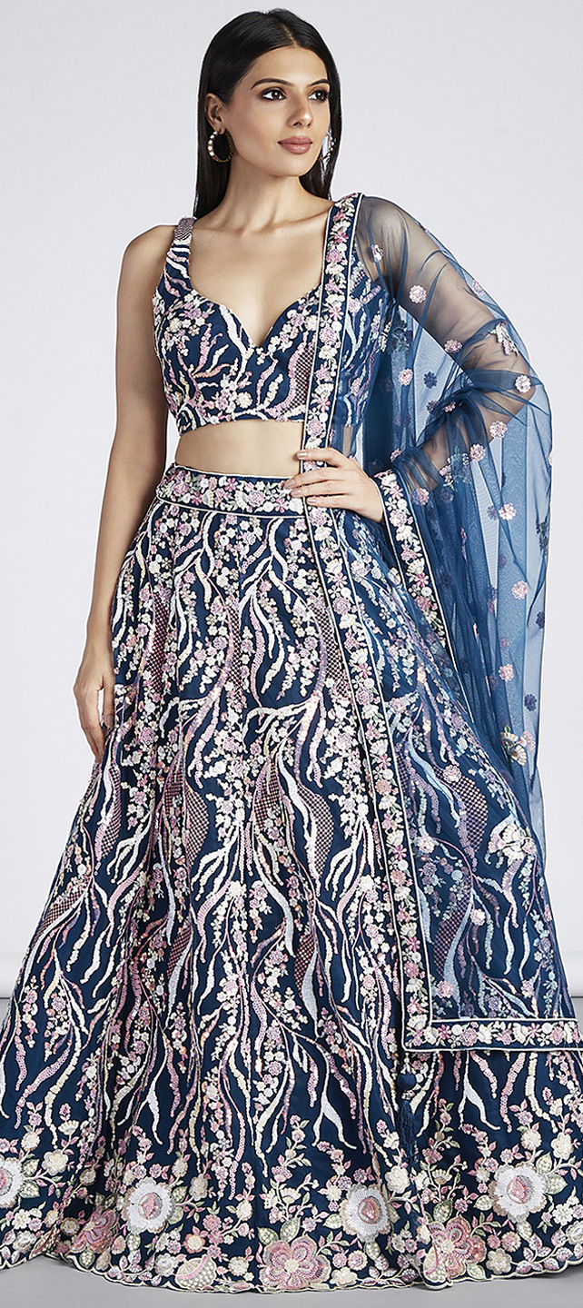 Bridal, Designer, Wedding Blue color Net fabric Lehenga : 1923866