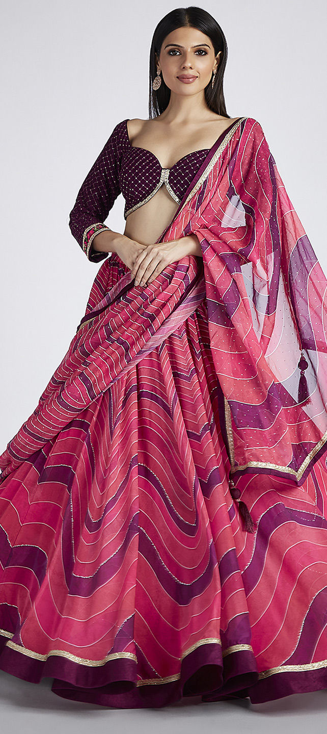 Bridal, Designer, Wedding Pink and Majenta color Organza Silk fabric ...