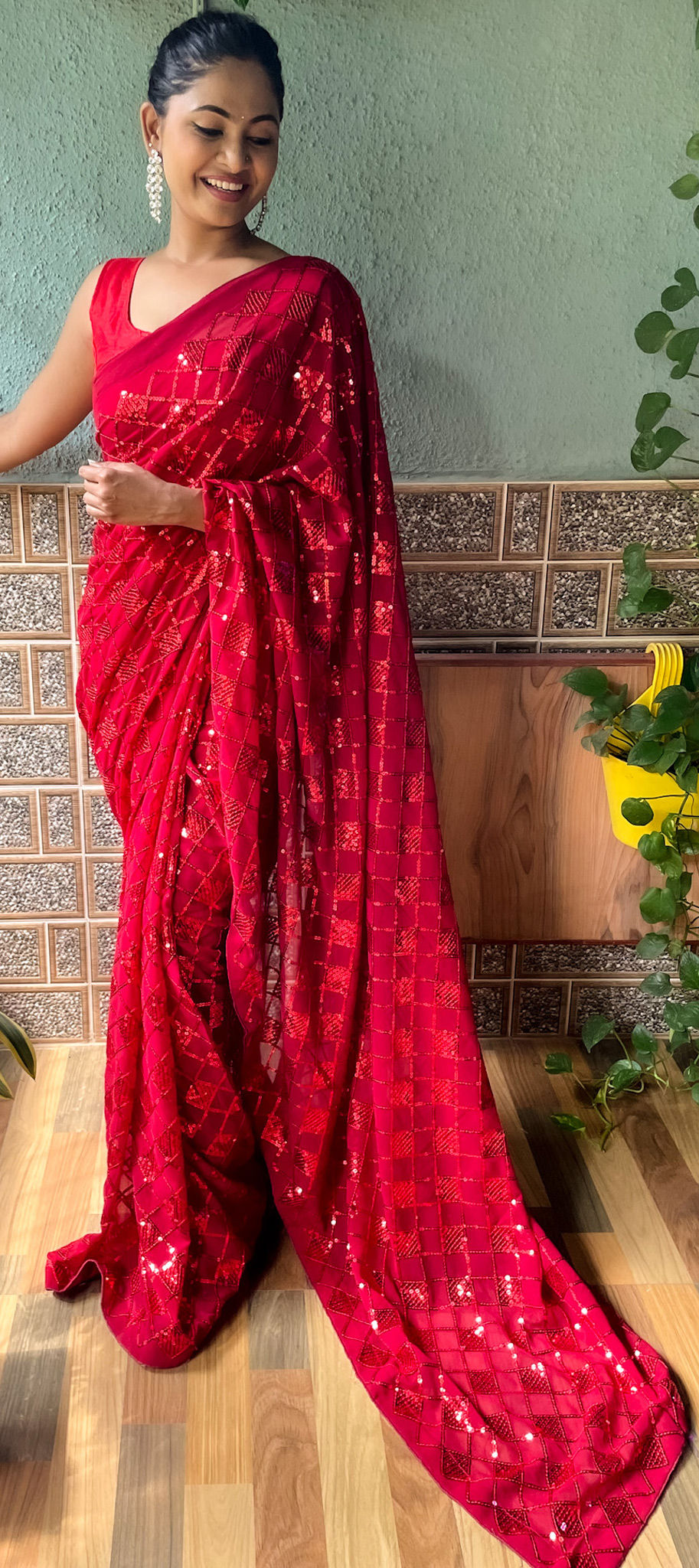 Party Wear, Reception, Wedding Red and Maroon color Georgette fabric ...