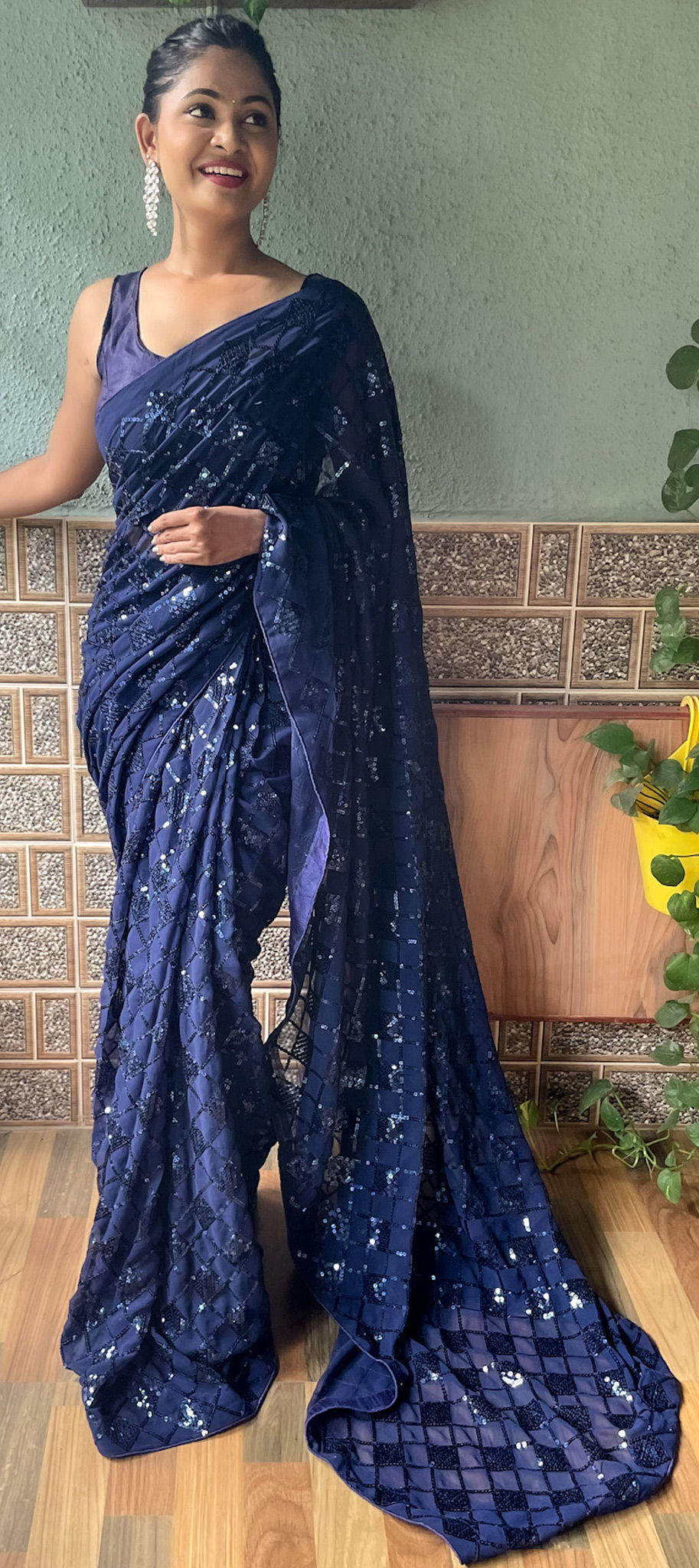 Party Wear, Reception, Wedding Blue color Georgette fabric Saree : 1923938