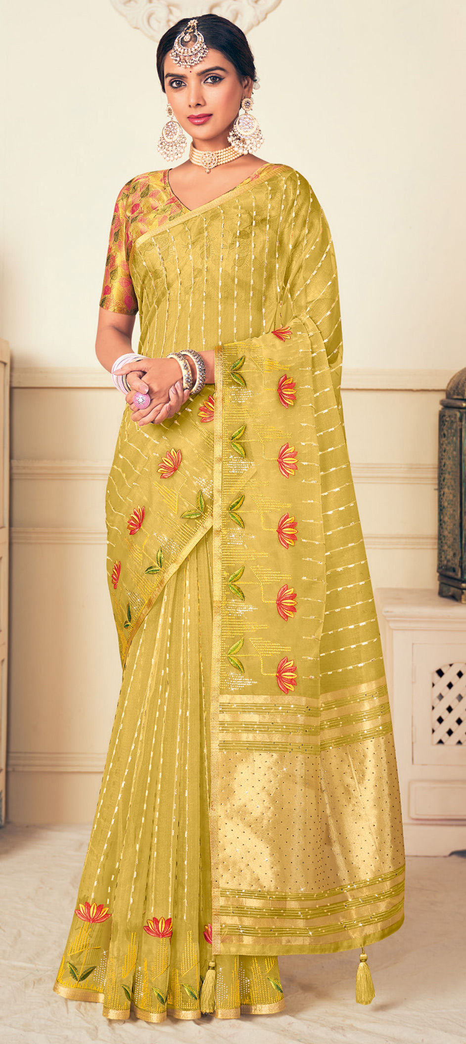 Bridal, Traditional, Wedding Yellow color Silk fabric Saree : 1924378