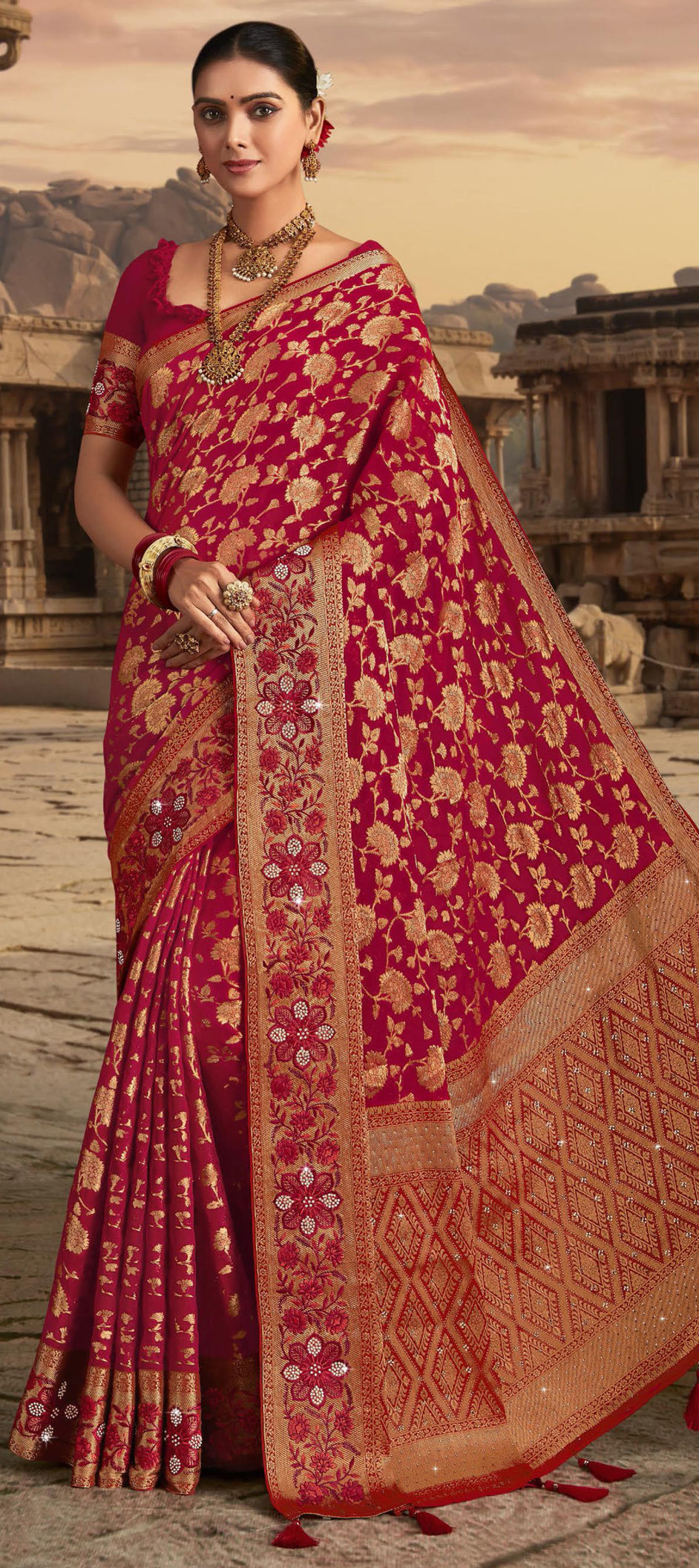 Bridal, Reception, Wedding Red and Maroon color Georgette fabric Saree ...