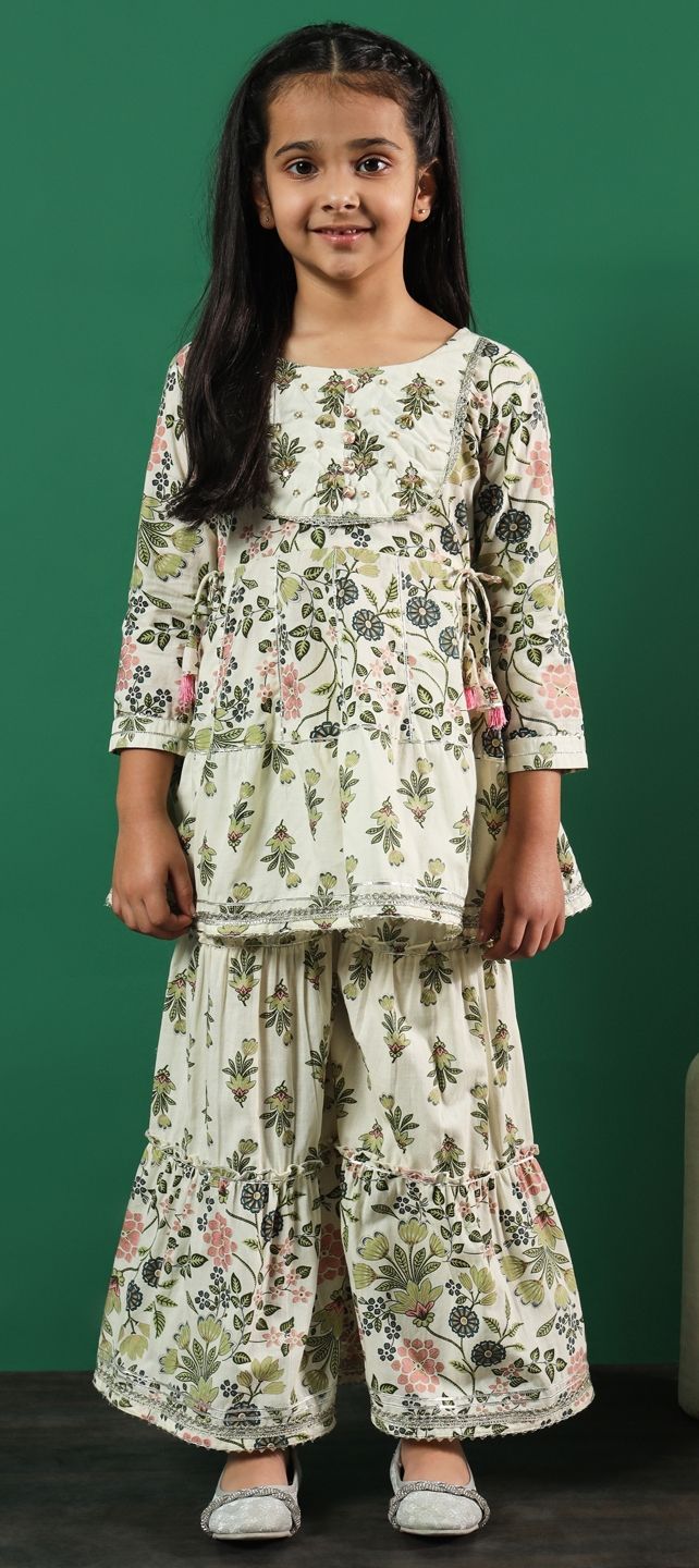 Festive, Summer, Wedding White and Off White color Cotton fabric Girls ...